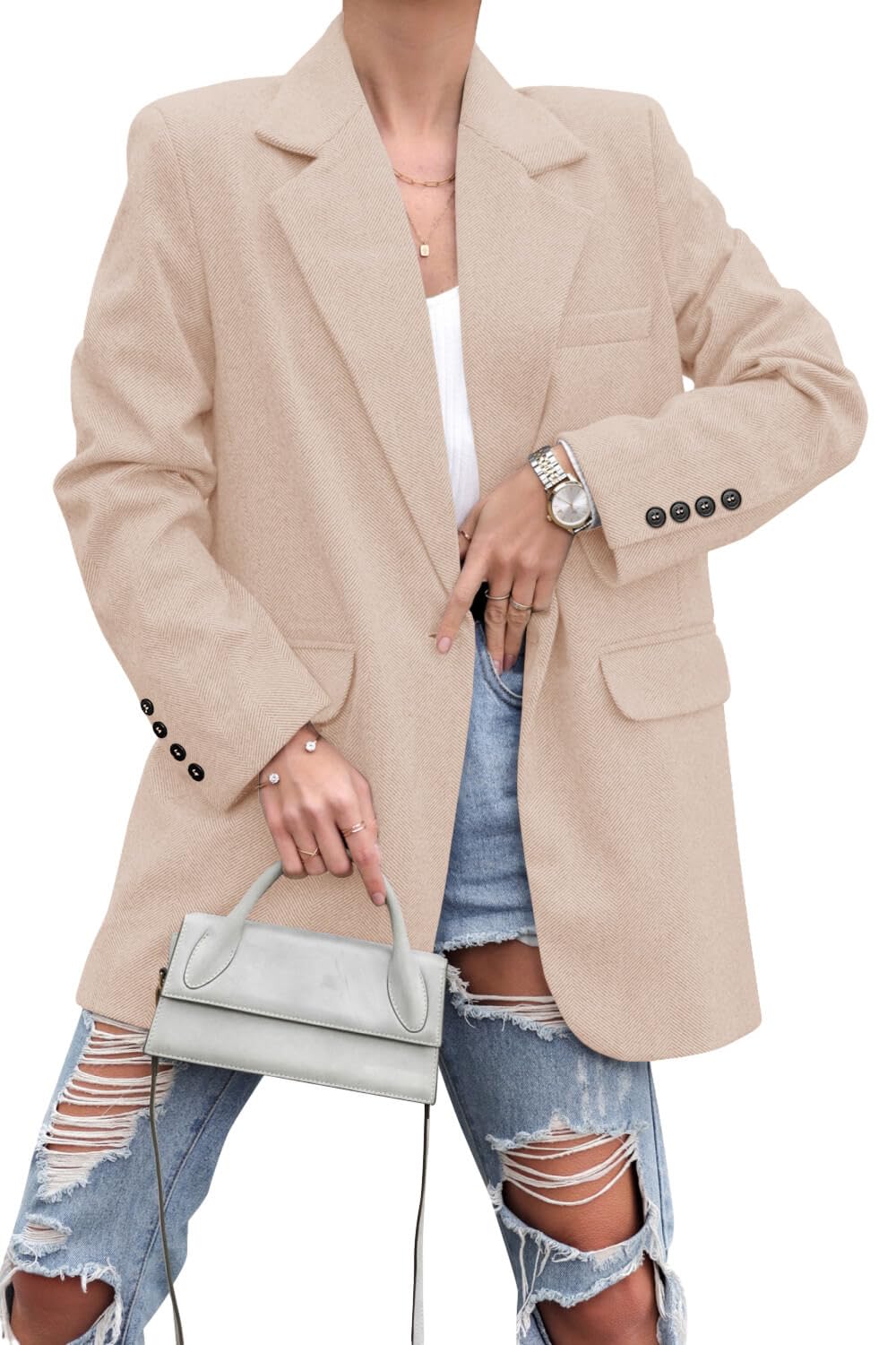FSHAOES Women's Casual Lapel Coats Long Sleeve Oversized Solid Blazers Work Office Jacket Khaki