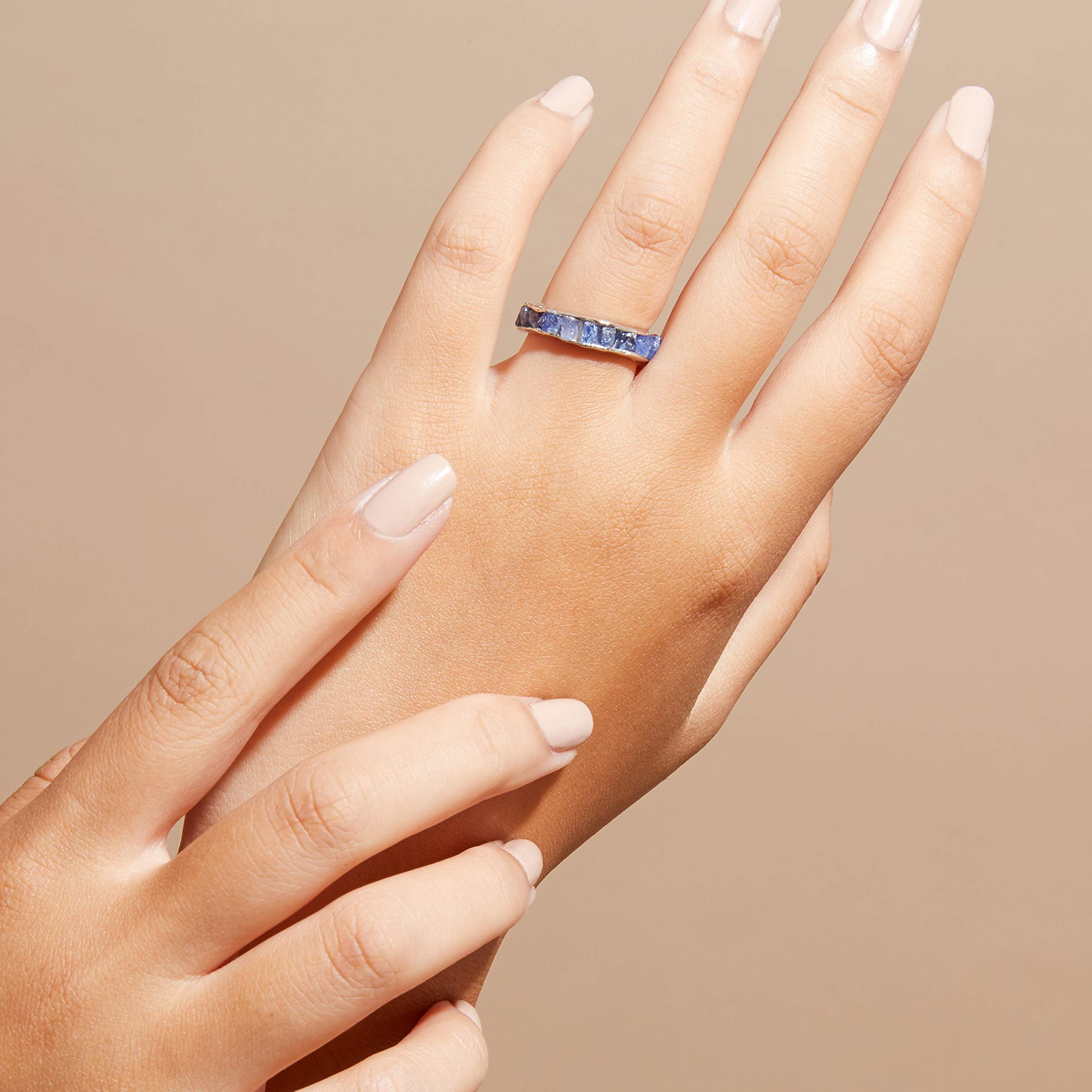 german kabirski 4.20 Carat Blue Tanzanite Handmade Band Ring in 925 Sterling Silver with White Rhodium Plating Size 7.5