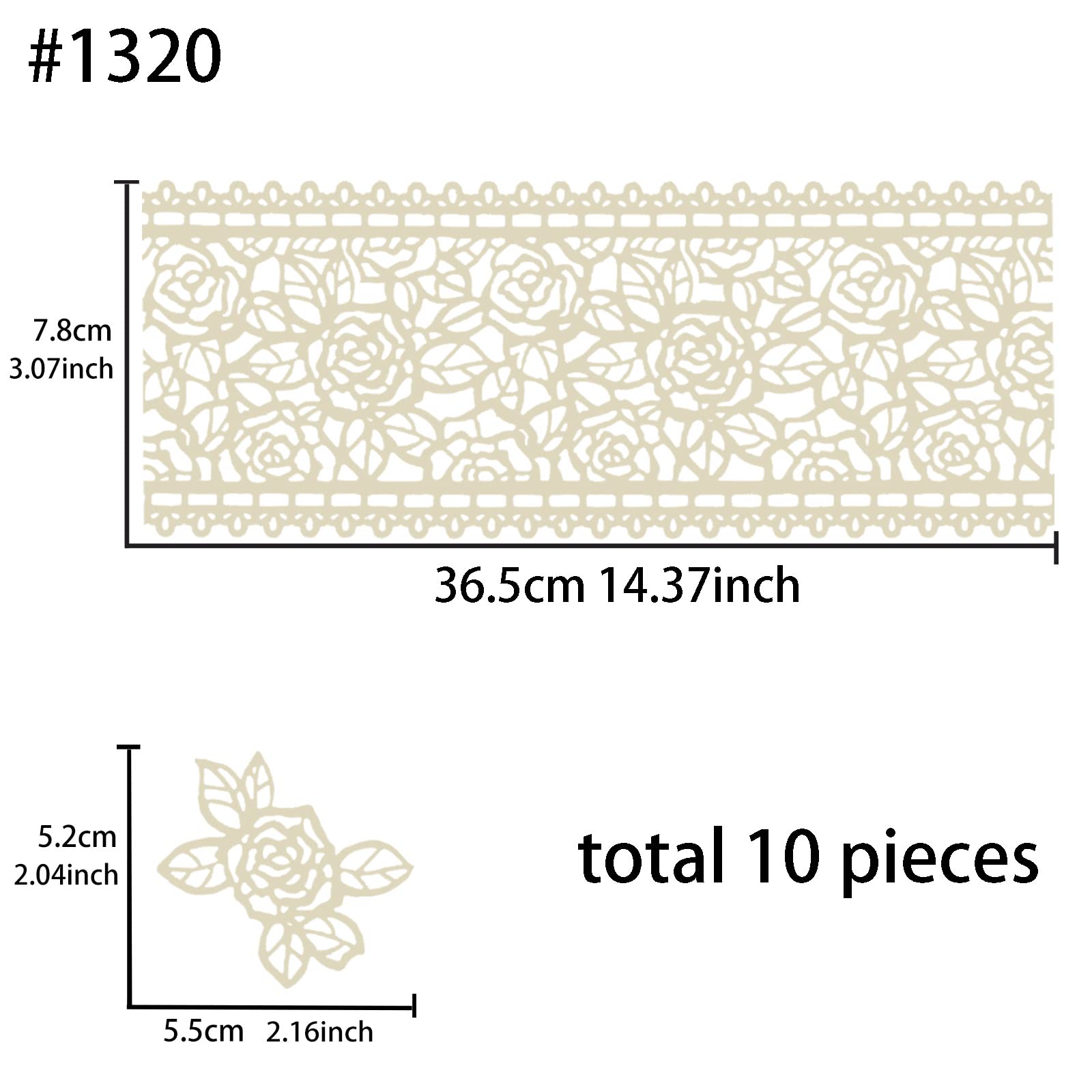 Funshowcase Large Pre-Made Ready to Use Edible Cake Lace Rose Blossom Ivory White 14-inch 10-piece Set