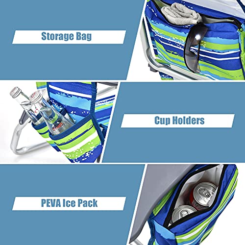 Giantex Beach Chair 2-Pack Sling Camping / Sunbathing Chairs with 5 Adjustable Position, Head Pillow, Storage Bag, Towel Bar, Cup Holders, Folding Fishing Backpack Lawn Chairs