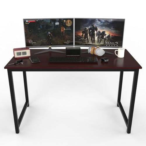 Halter Computer Desk for Home Office 47β Work Table Easy Assembly Cherry Desk Black Frame