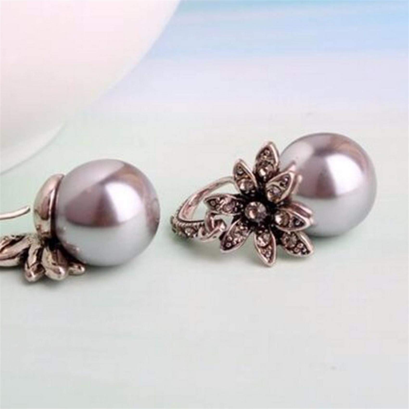GloryMM Diamonds Pearl Dangle Drop Earrings Vintage Sunflower Earrings Pearl Hook Earrings Jewelry for Women,Grey Gray As the description