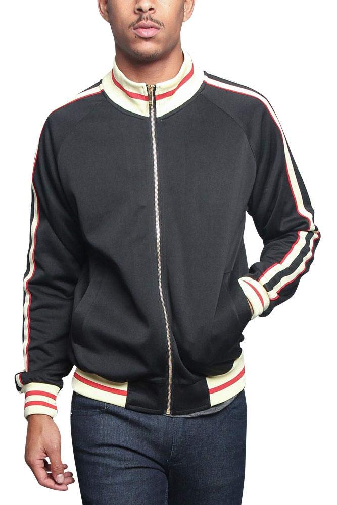 G-Style USA Men's G Tri-Tone Striped Track Jacket JK5014 - Black - 3X-Large - V3F