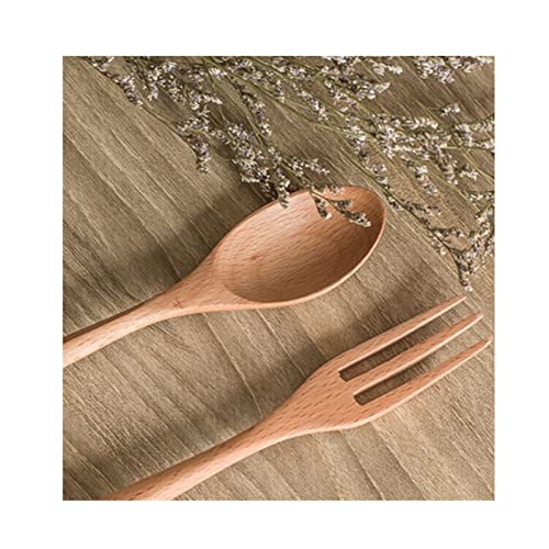 FLYUFO Kitchen Spoons Wooden Spoon Fork Teaspoon Catering Rice Soup Bamboo Cooking Utensil Kitchen Teaspoon Tableware Accessories,2 Pcs