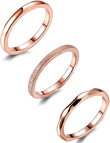 Ganga Jewells 3Pcs 2mm Eternity Stackable 925 Silver Band Rings Statement Wedding Ring For Women Shiny And Hammered Rings Silver, 4-11