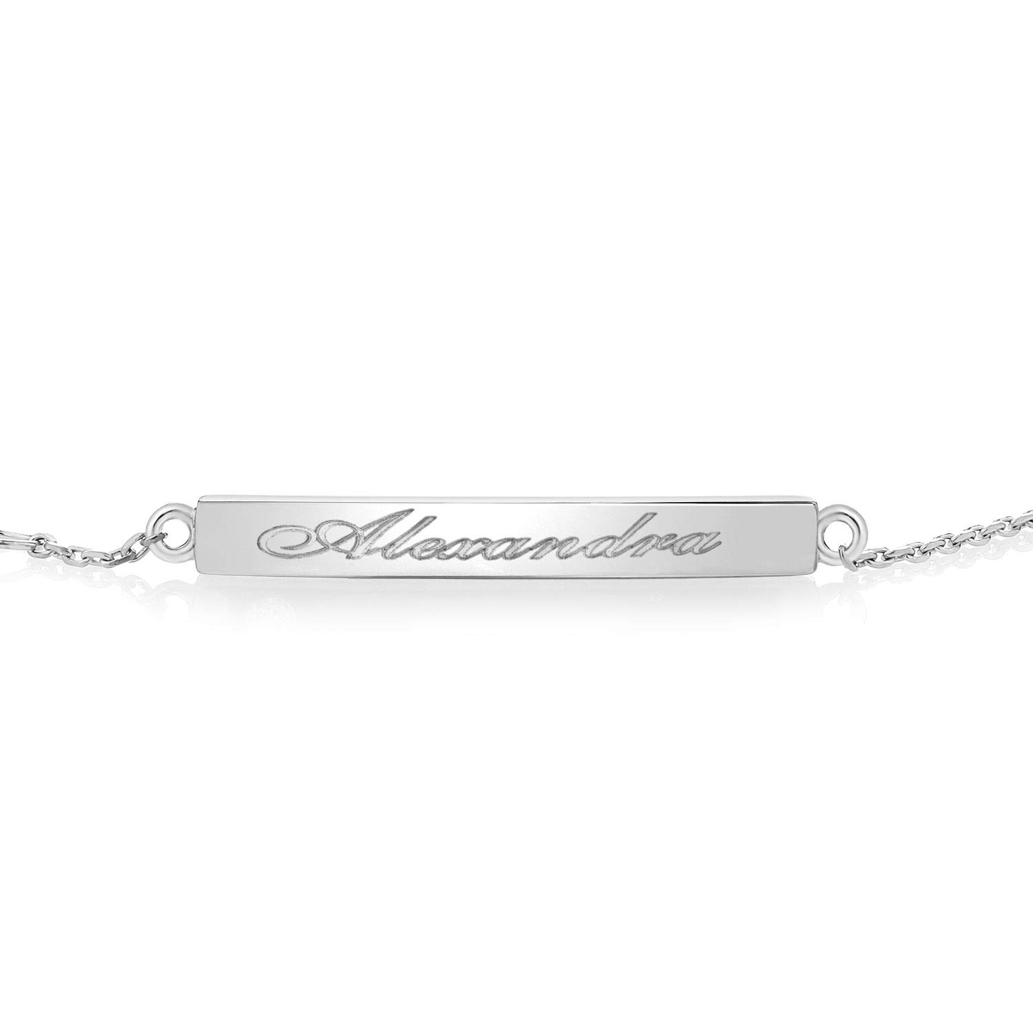 Gem Stone King 925 Sterling Silver Customized and Personalized Free Lazer Engraving 27X3MM Adjustable Chain ID Name Bar Bracelet For Women