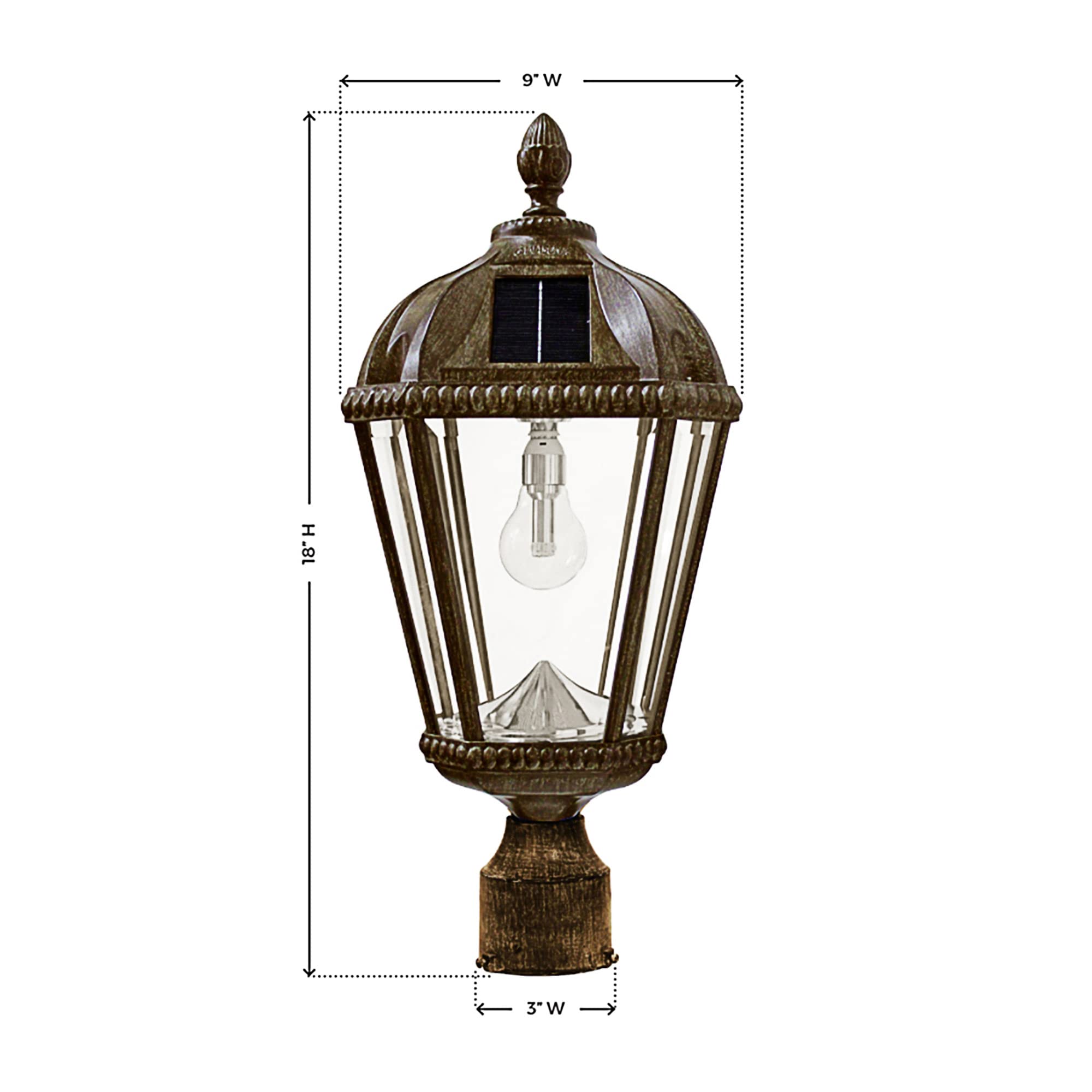 Gama Sonic Outdoor Solar Lamp Post Light, Weathered Bronze Finish Aluminum, Royal Bulb, Beveled Glass, 3-inch Fitter for Lamp Posts, 98B312, Upgraded