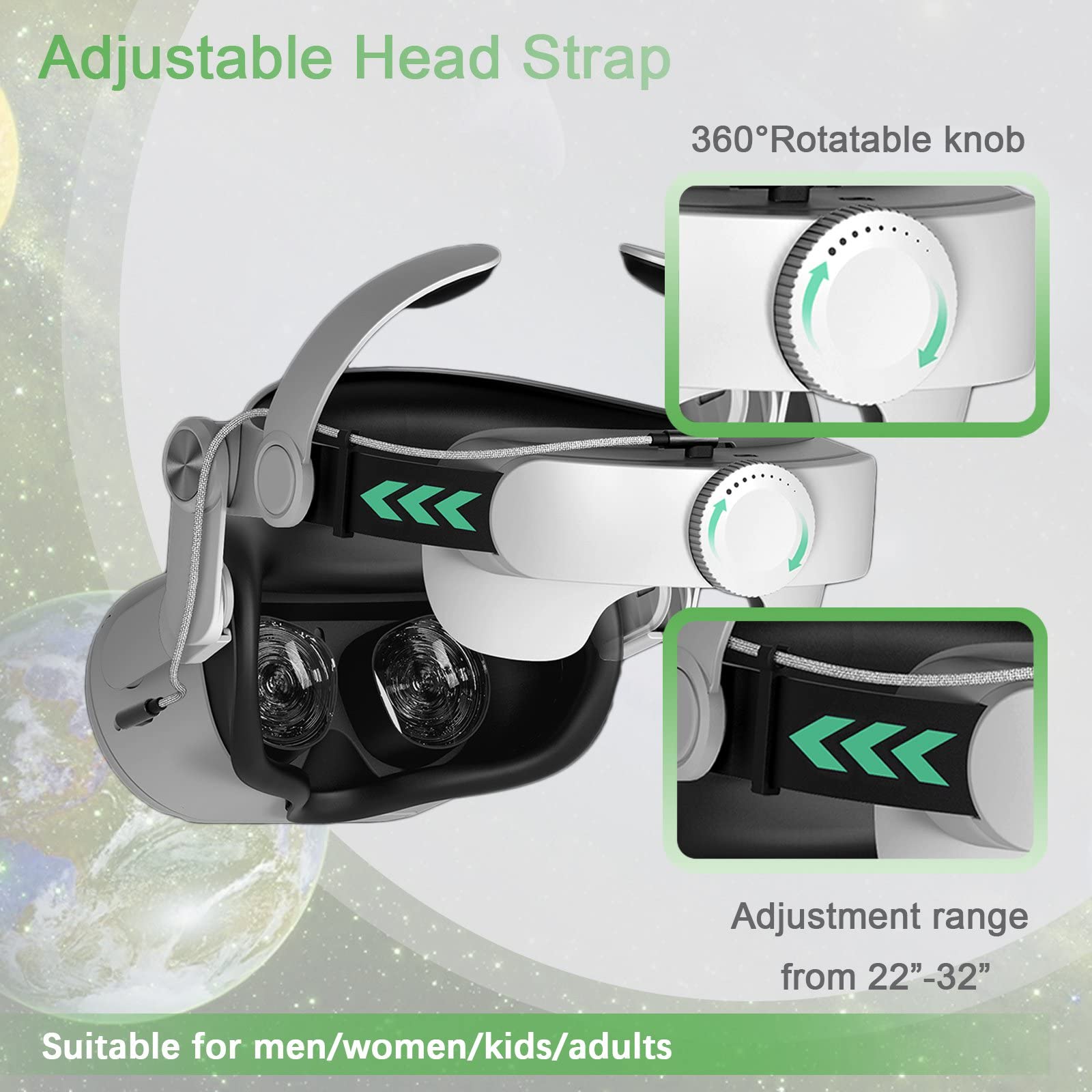 Head Straps for Oculus Quest 2 with T2 Power, Magnetic Connection Adjustable Elite Strap Replacement for VR Headset, Enhanced Support and Reduce Pressure Oculus 2 Accessories for Children and Adults