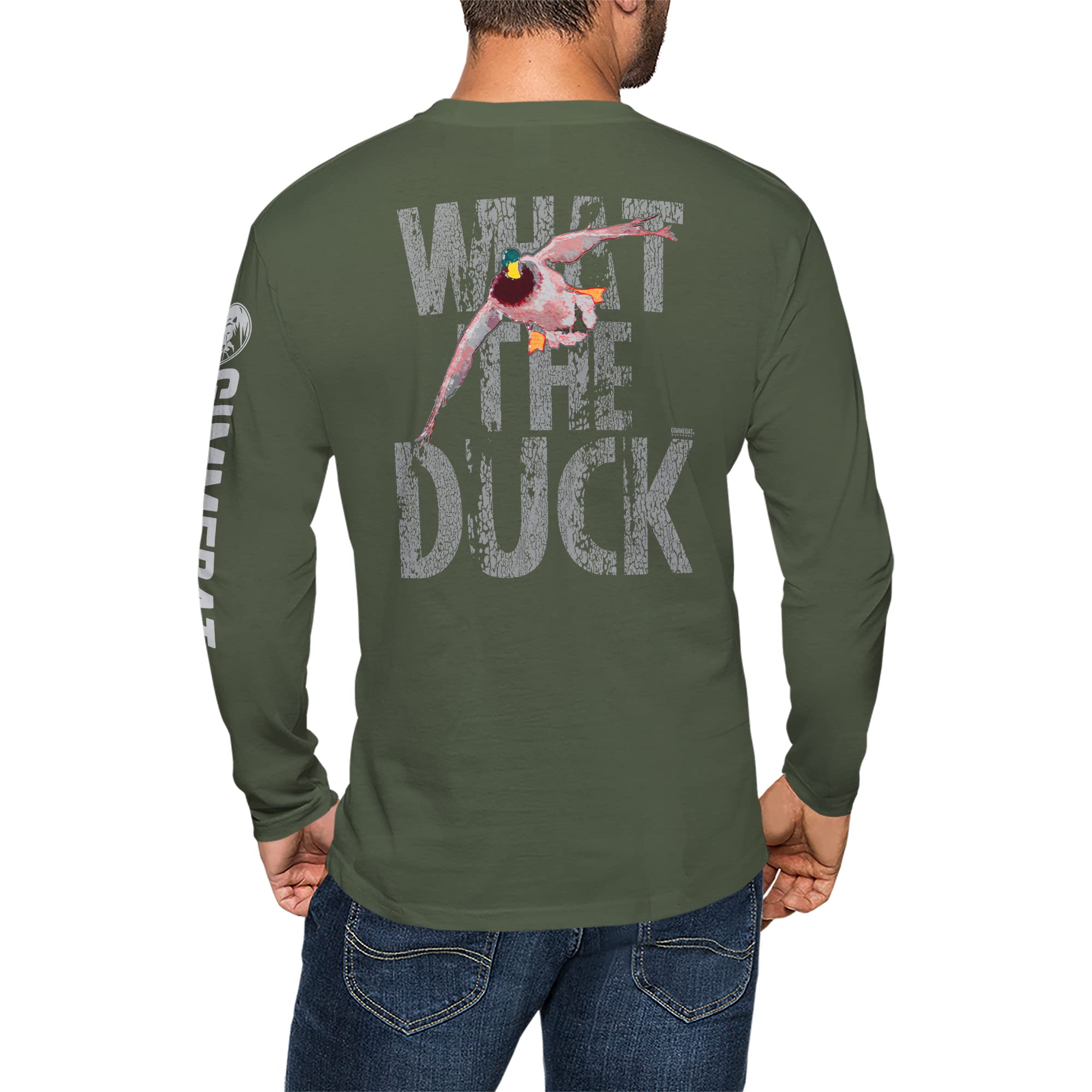 GIMMEDAT What The Duck Hunting Long Sleeve Shirt Gift Fun (Moss, XX-Large)