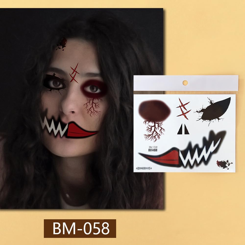 Generic Halloween Zombie Face Tattoos, 9 Sheets Waterproof Temporary Tattoos, Easy to Apply, Remove, and Use as Party Gifts