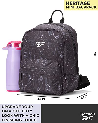 Reebok Women's Backpack - Heritage Lightweight Mini Shoulder Purse - Travel Gym Bag, Black Abstract