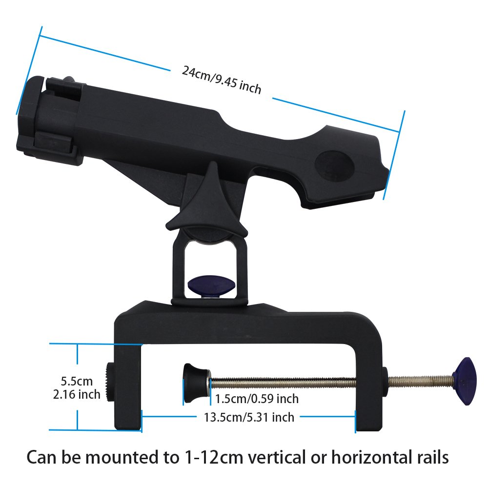 Fishing Rod Holders for Boats with Large Clamp Opening 360 Degree Adjustable Fish Pole Racks Folding Holder (RH40)