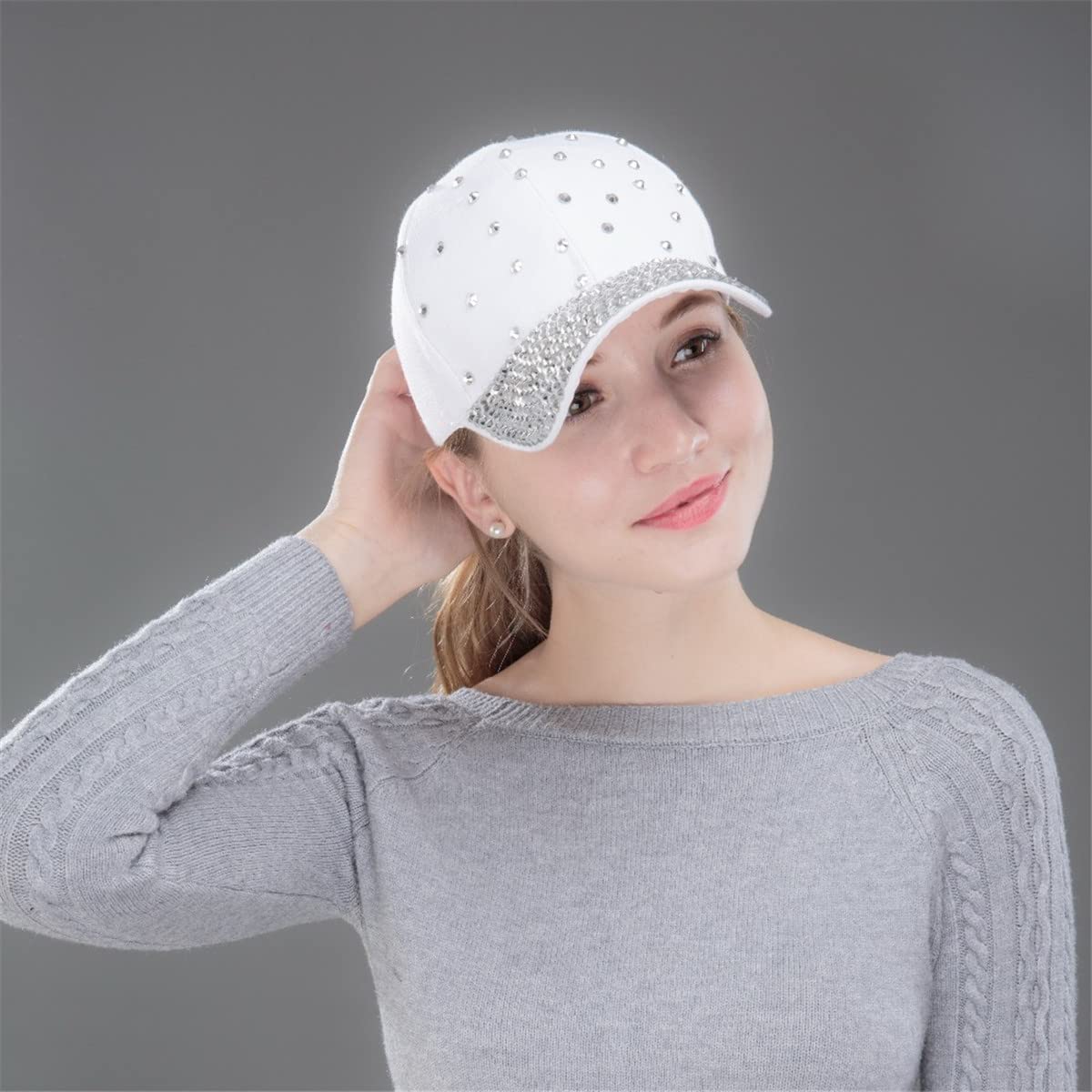 Gift_Source Women's Crystal Rhinestone Baseball Cap Studded Sparkle Bling Diamond Cotton Hat Casual Sport Cap Adjustable Breathable Dad Cap Fashion Sun Hats, Red with Silver Rhinestone