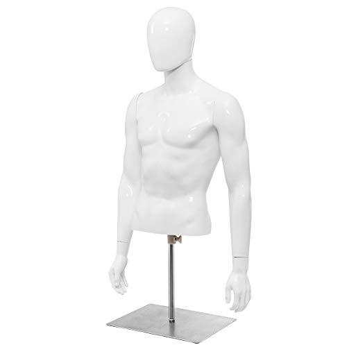 Giantex Male Mannequin Torso Adjustable Height Detachable Arms Dress Form Display w/ Metal Stand, Bright White