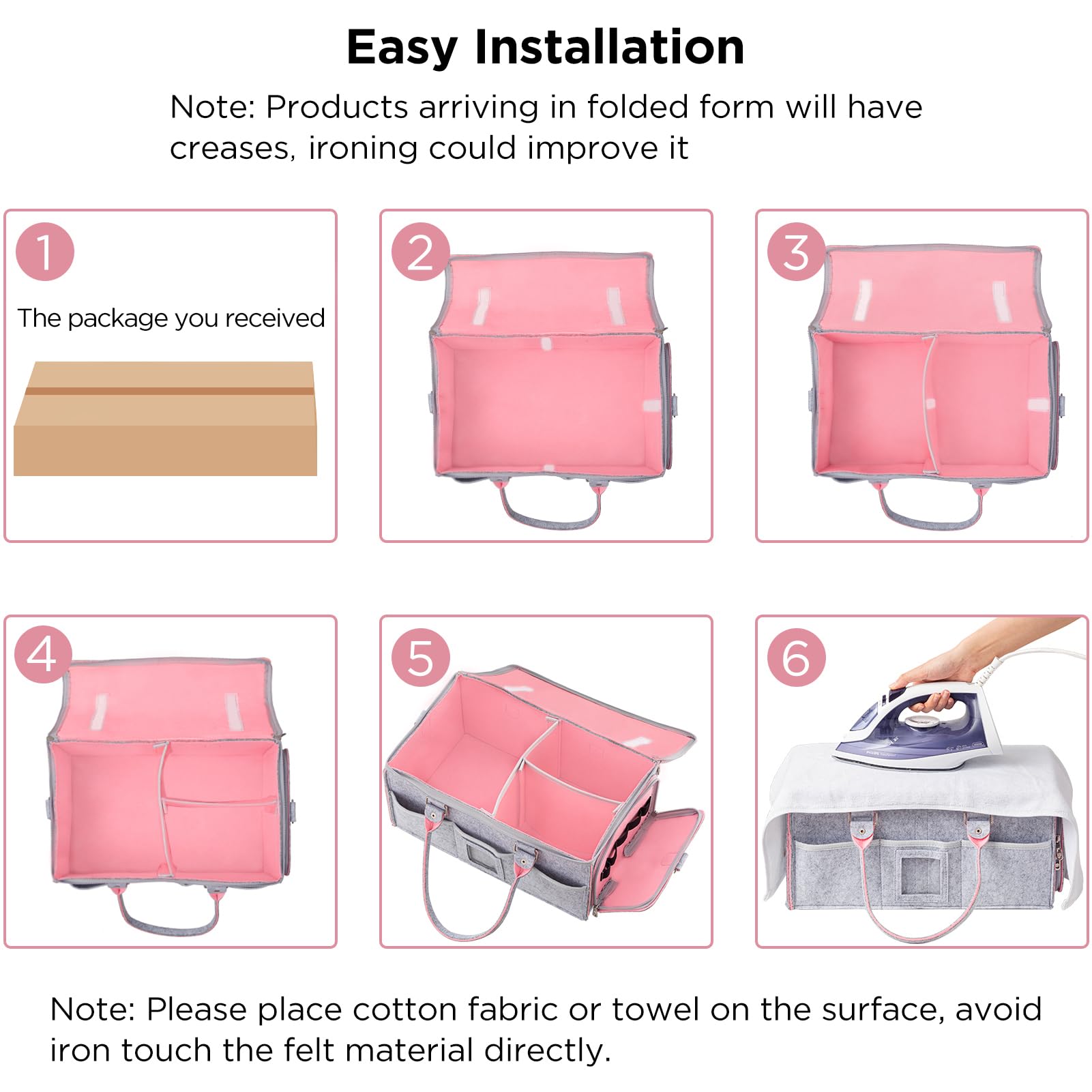 HBlife Baby Diaper Caddy Organizer, Nursery Storage Bin, 16" x 10" x 7" Large Portable Basket Shower Gift Newborn Essentials Baby Registry Must Haves Items-Pink