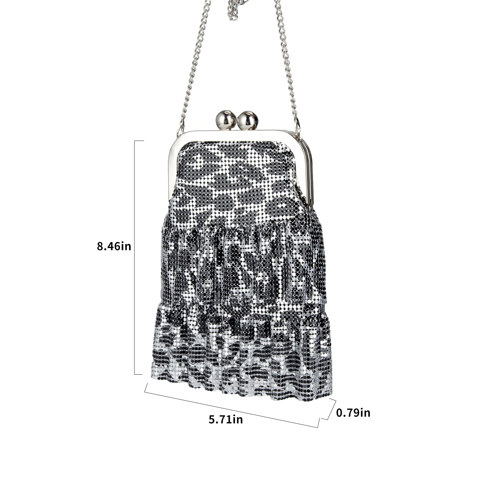 Gripit Leopard Print Rhinestone Sequin Bag Sparkly Phone Purse Silver Clutch Purses for Women Evening Glitter Party Purses