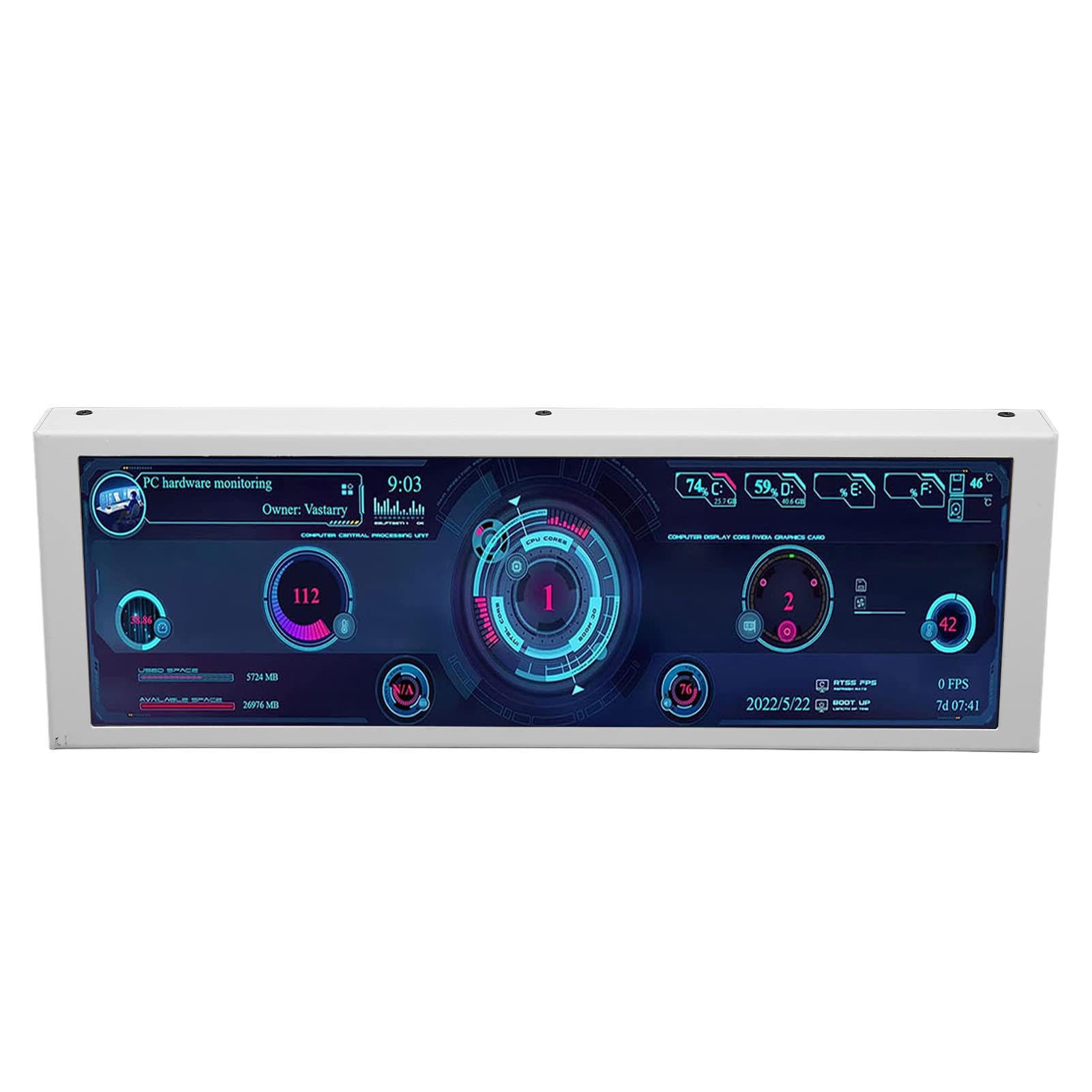 Naroote PC CPU Data Monitor, Computer CPU Monitor 7.9in IPS Theme Editor Steplessly Dimmable for Chassis