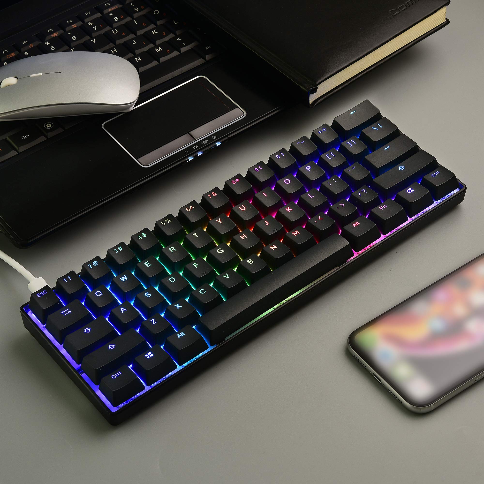 Golanhome 60% Mechanical Gaming Keyboard 61 Keys RGB Magic Refiner MK21 Mechanical Keyboard Portable Gaming Office Keyboard for PC Mac Gamer