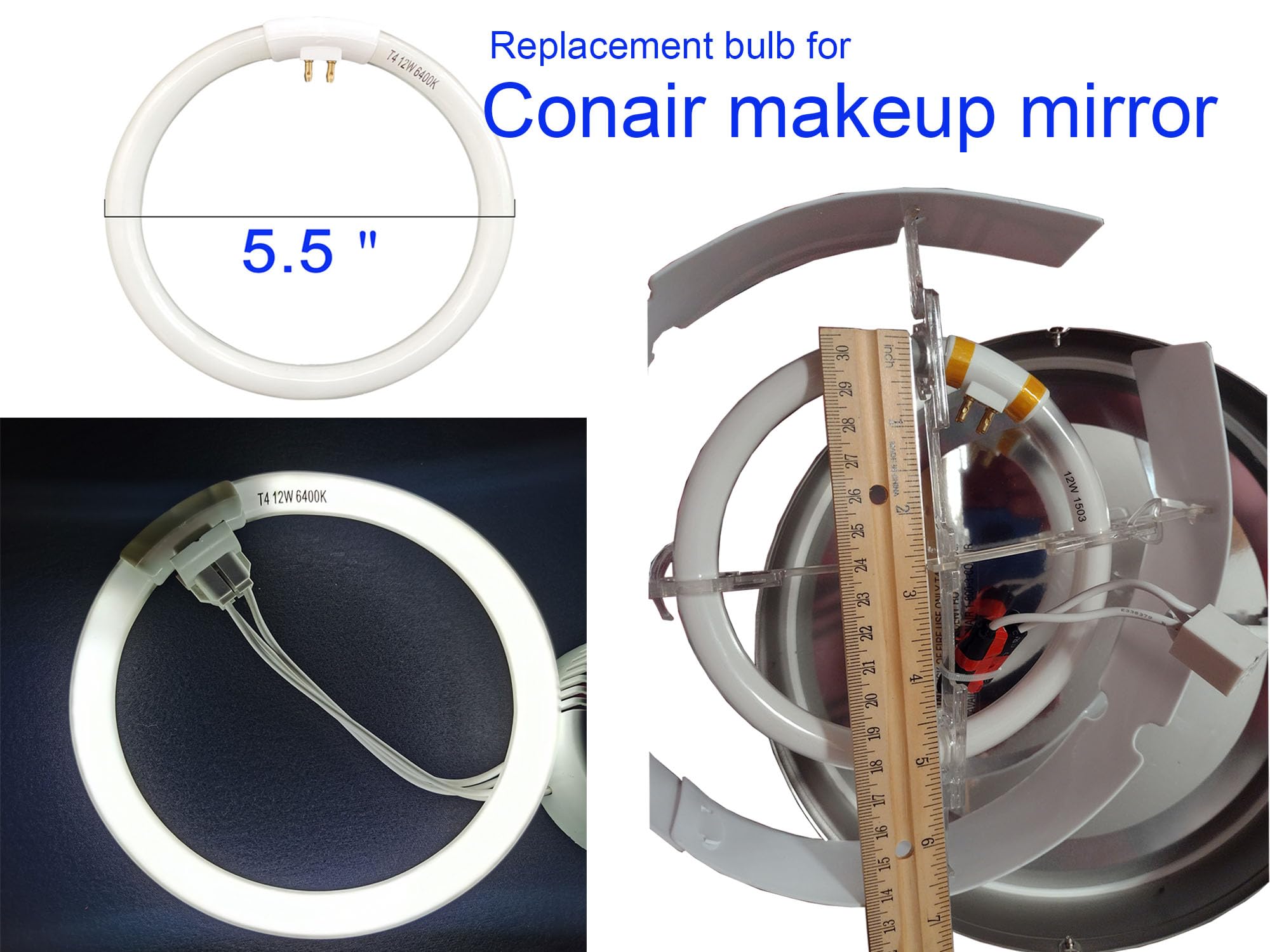 Goandwin 12W T4 Replacement Bulb for Conair Makeup Mirror, 5.5ββ Circular Fluorescent Lamp