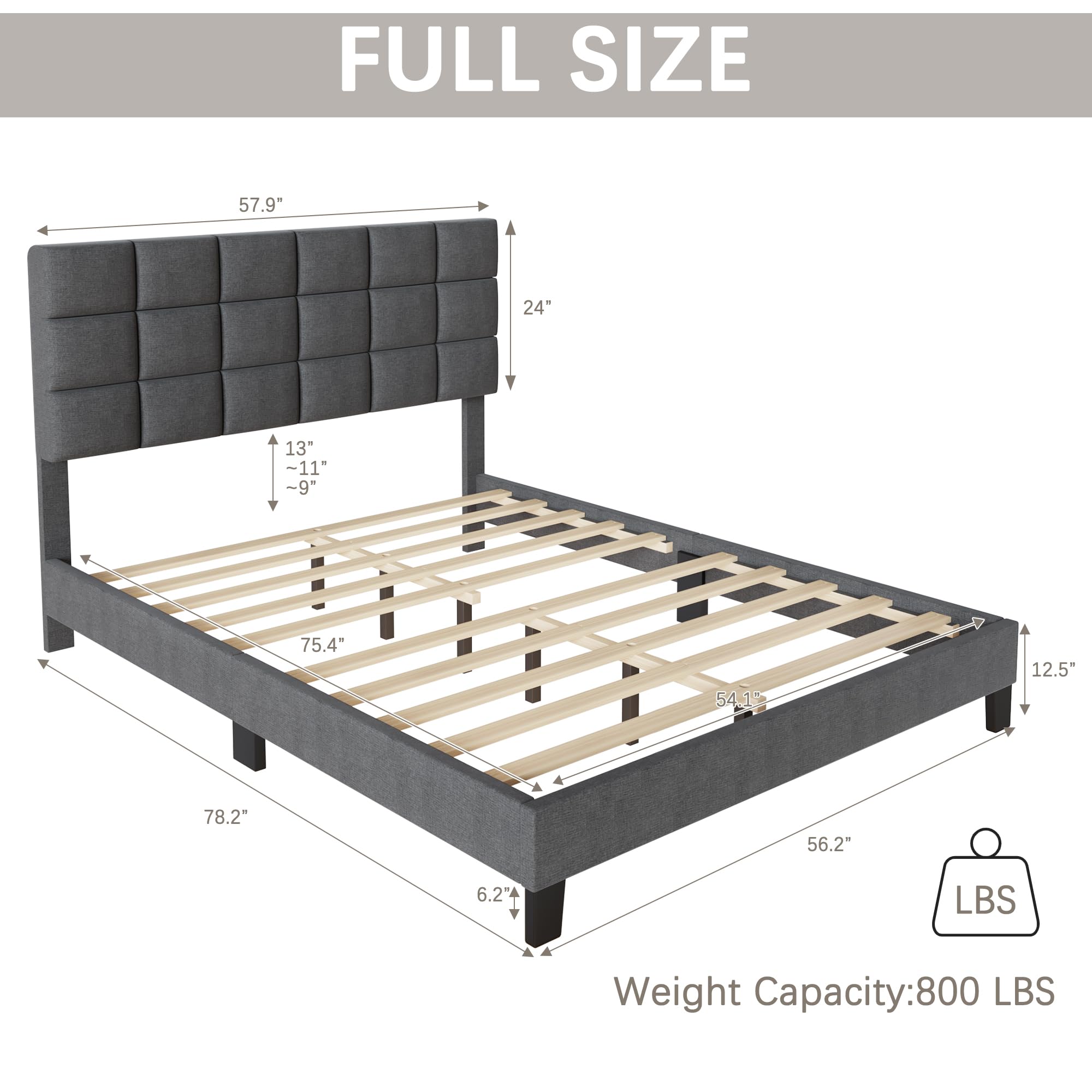 Fluest King Bed Frame Upholstered Bed Frame Platform with Adjustable Headboard Linen Fabric Wooden Slats Support, No Box Spring Needed, Easy Assembly, Mattress Foundation, Package of 2, Dark Grey