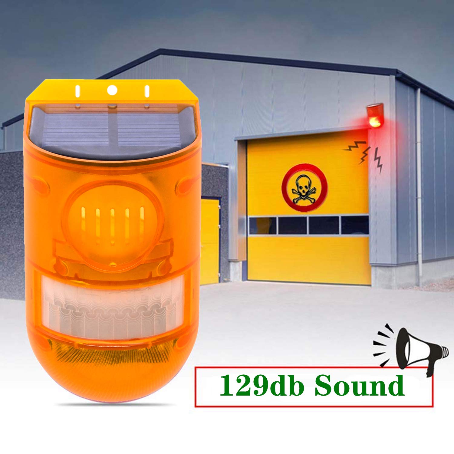 GAOMET Solar Strobe Light Solar Alarm Light with Motion Detector Solar Alarm Light 129db Sound Security Siren IP65 Waterproof, Protected Your Home, Farm, Barn, Barn,Villa,Yard (Red)