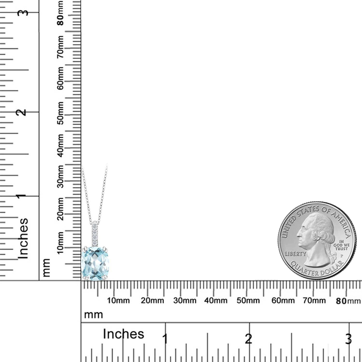 Gem Stone King 925 Sterling Silver Sky Blue Simulated Aquamarine and White Topaz Pendant Necklace For Women (2.78 Cttw, with 18 Inch Silver Chain)