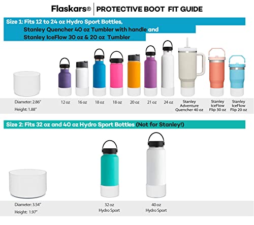 Flaskars Protective Silicone Boot for 12oz - 40 oz Hydroflask Water Bottles Anti-Slip Bottom Sleeve Cover Bumper (Fits 12-24 OZ, Black)