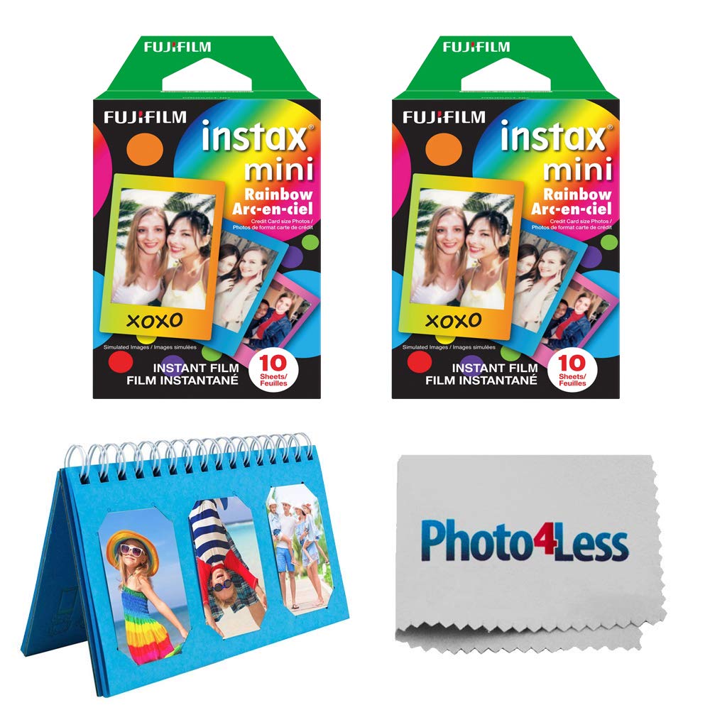 Fujifilm Instax Mini Rainbow Film X2 (20 Sheets) + Album for Fuji Instax Photos - Instant Film Bundle