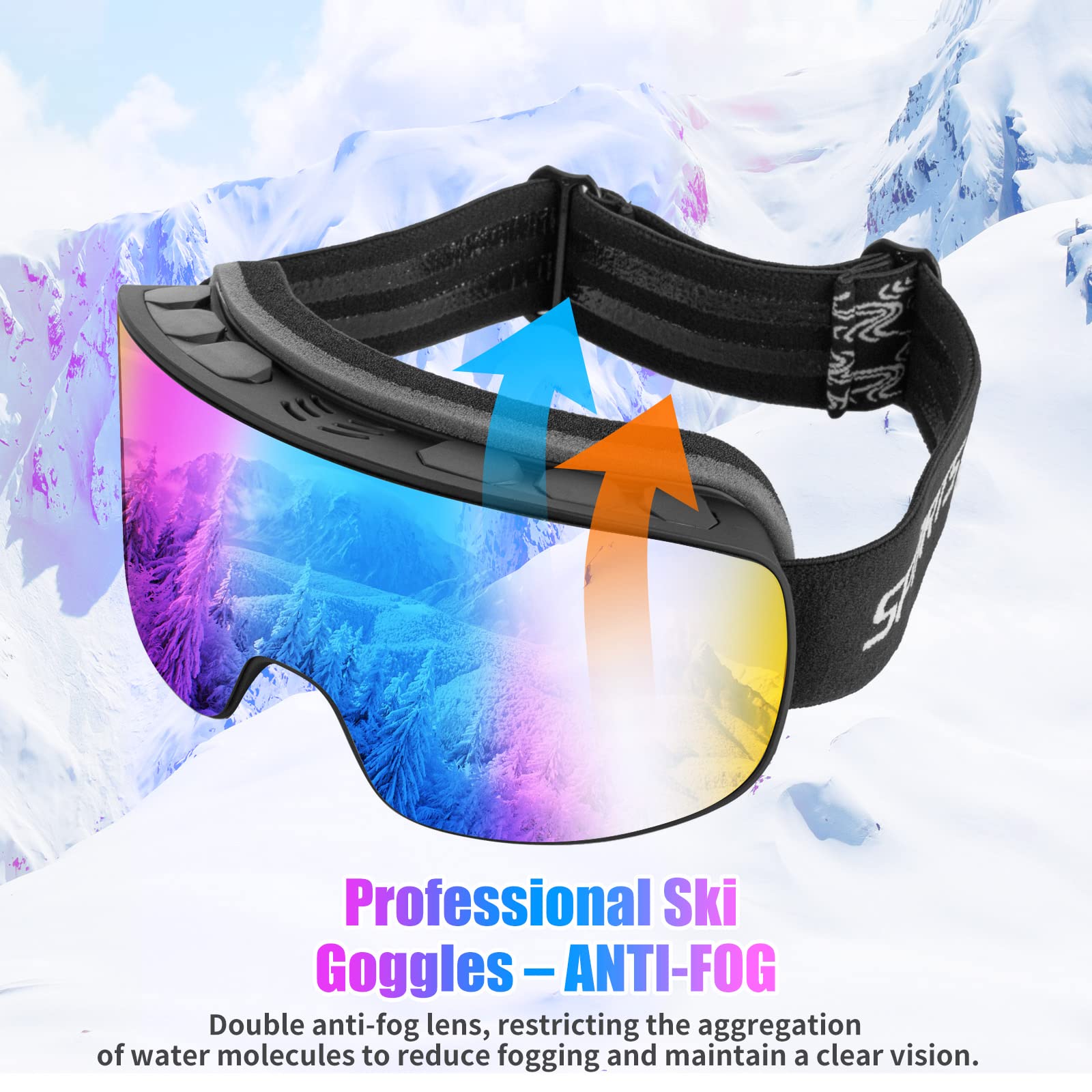 Hapytrip Men's Anti-Fog, Windproof Ski Goggles with UV Protection, Blue