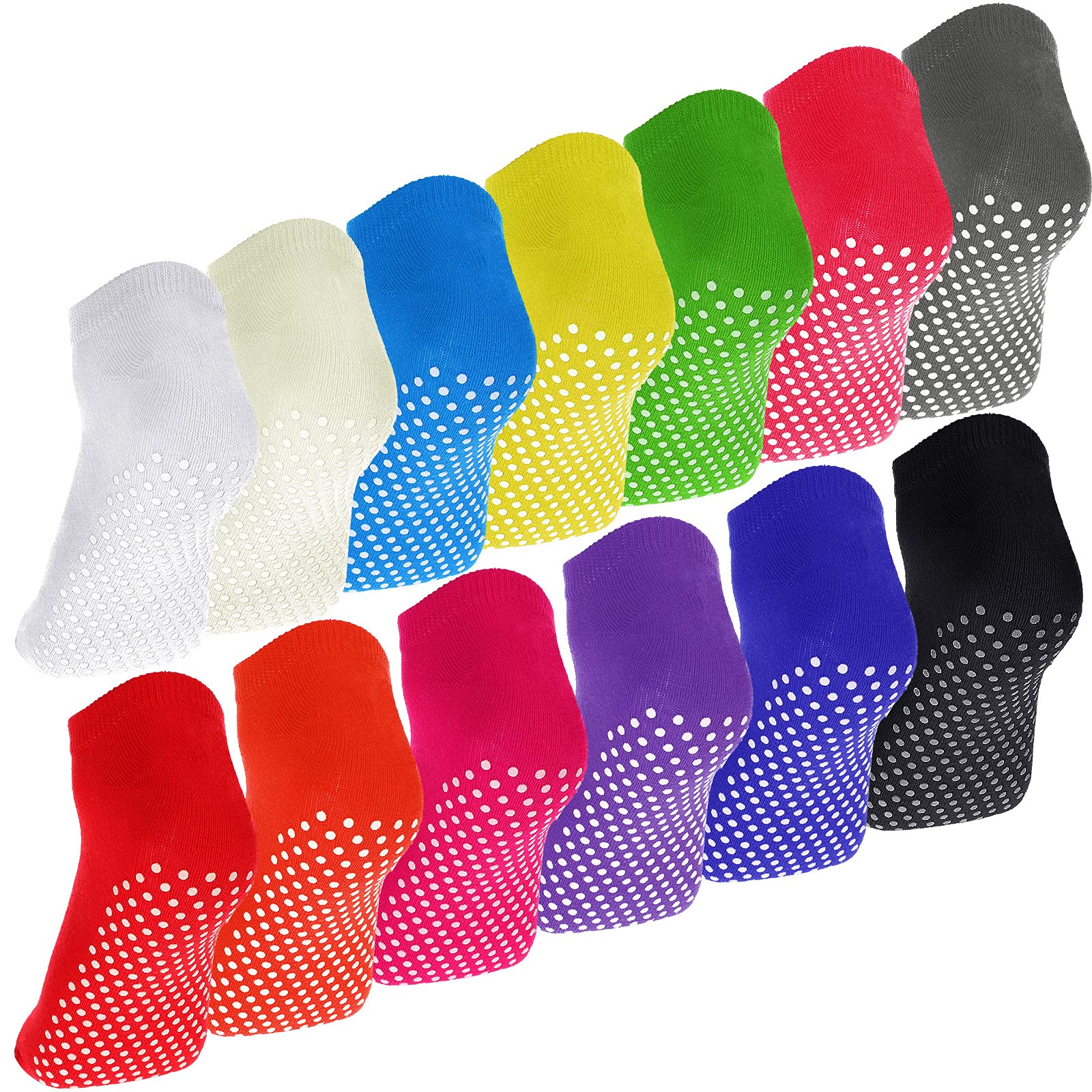 Geyoga 13 Pairs Pilate Grippers Socks for Women Non Slip Yoga Ballet Barre Non Skid Socks for Men House Workout Sports(Bright Colors)