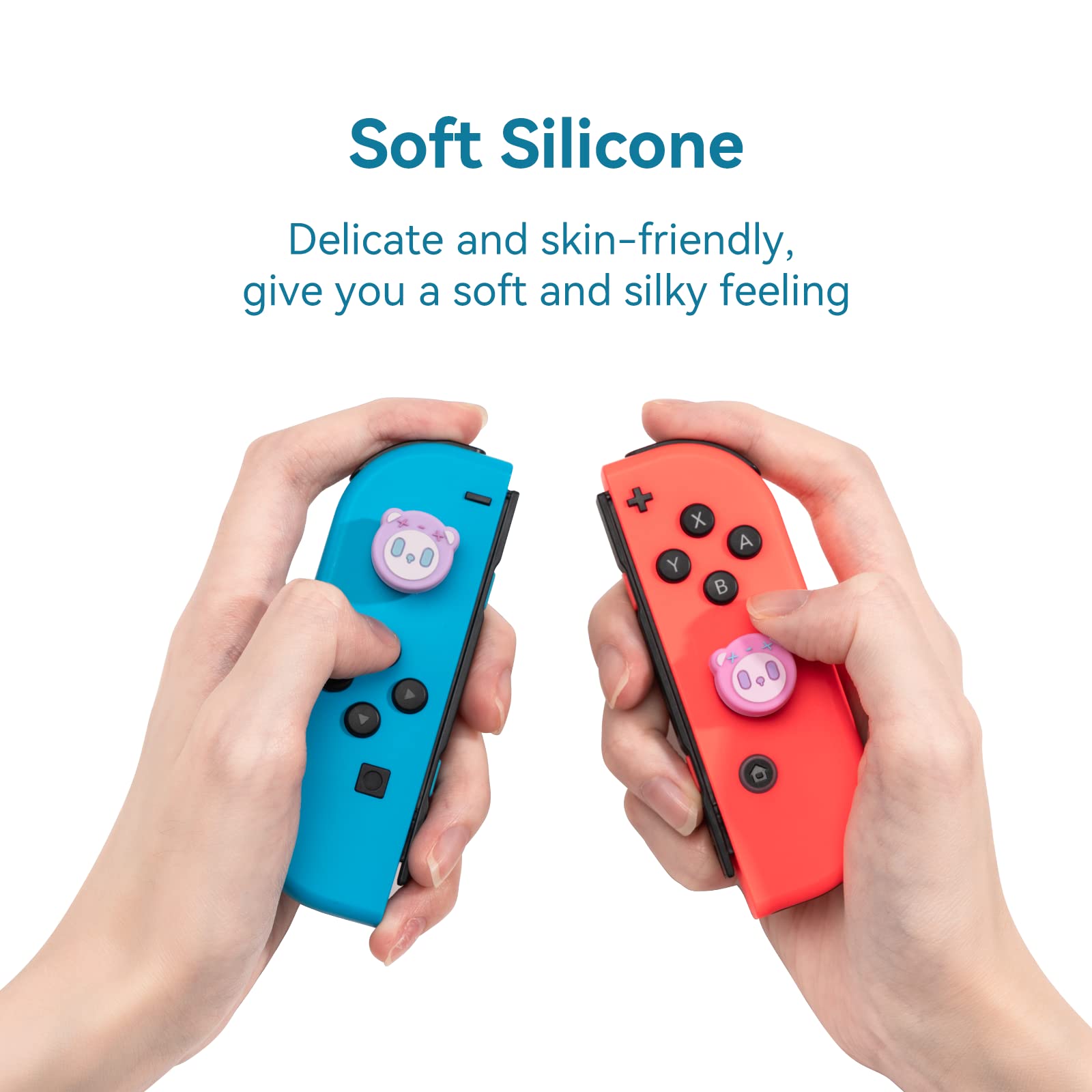 GeekShare 4PCS Cute Animal Theme Thumb Grip Caps,Soft Silicone Joystick Cover Compatible with Nintendo Switch/OLED/Switch Lite Only - Gemini Bear