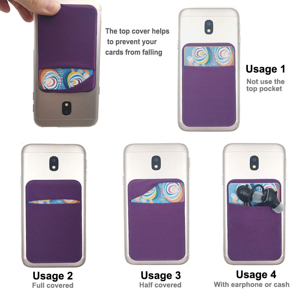 Fulgamo 3Pack Adhesive Phone Pocket,Cell Phone Stick On Card Wallet,Credit Cards/ID Card Holder(Double Secure) with Self Sticker for Back of iPhone,Android and All Smartphones (2 Black& 1 Grey)