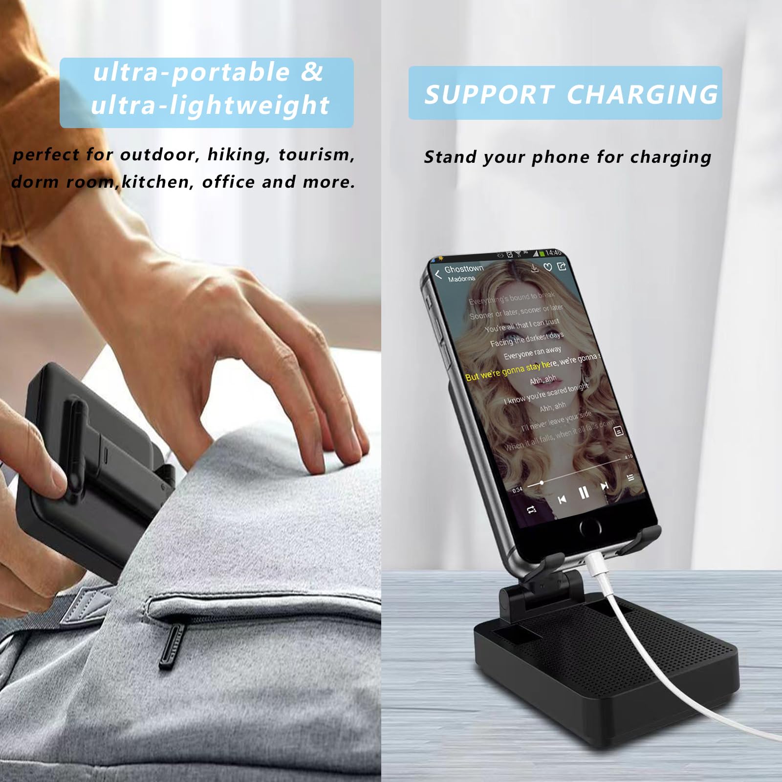 Gifts for Men, Mobile Phone Stand with Bluetooth for Him Dad Women,HD Surround Sound Perfect for Home and Outdoors with Bluetooth Speaker for Desk Compatible with iPhone/ipad/Samsung Galaxy(Black)