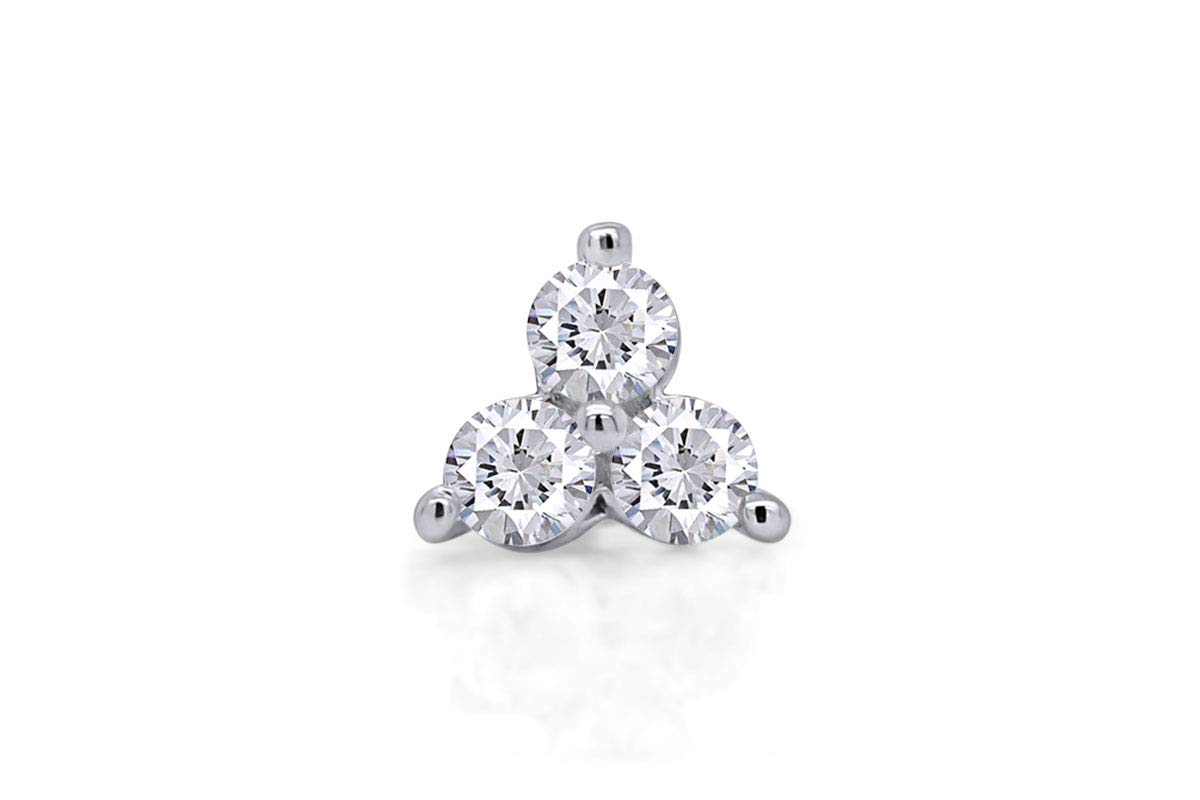 Half Pair 14k White Gold Natural Round Cut Diamond 3 Stone Triangle Cluster Single Stud Earrings Jewelry For Womens (0.25 Cttw)