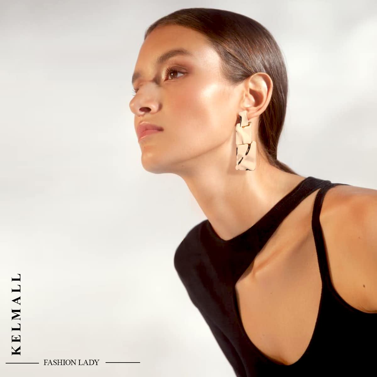 Gold Metal Geometric Long Drop Earrings for Women Dangle Statement Earrings KELMALL COLLECTION