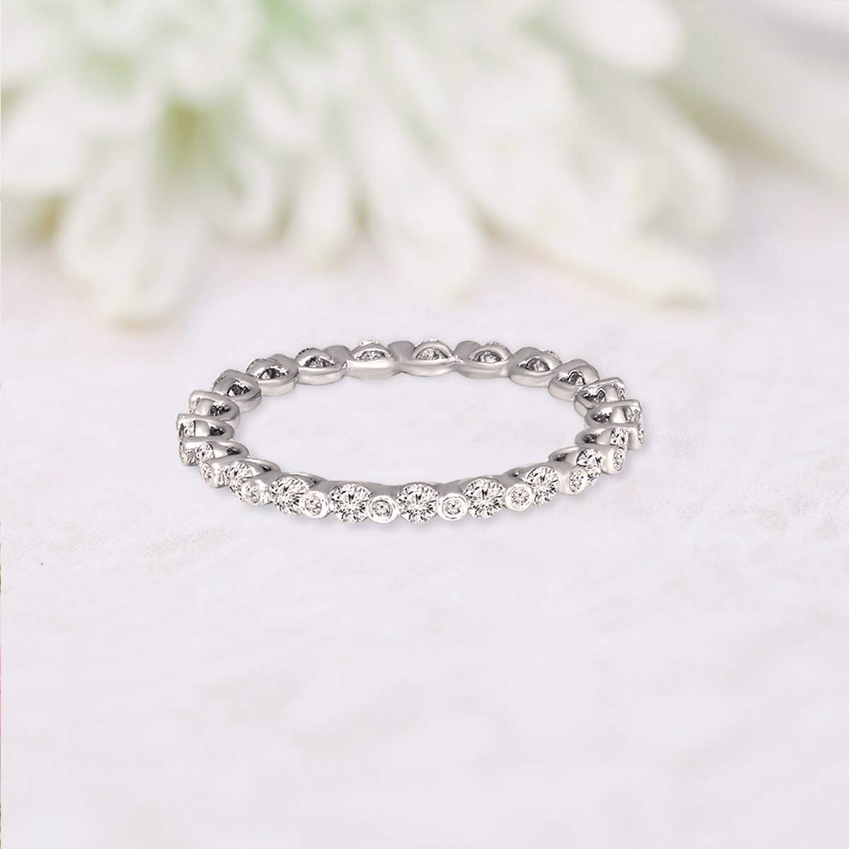 FRIENDLY DIAMONDS 5/8 Carat | 14K White Gold | IGI Certified Brilliant-Cut Lab Grown Tiny Bezel Eternity Diamond Ring | IJ-I2-I3 Quality