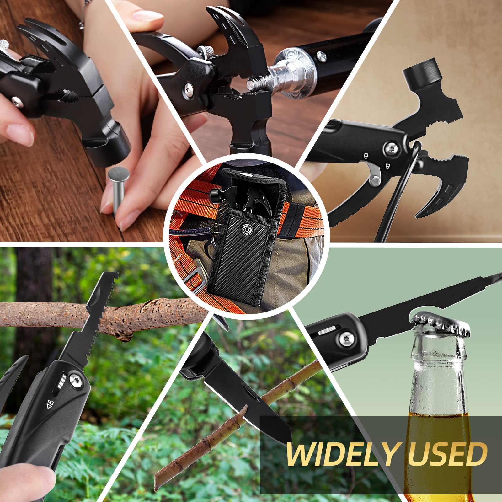 Gifts for Dad, 12-in-1 Mini Multitool with Tactical Pen, Portable Survial Tools Set for Camping/Hiking/Spring Outing/Hunting, Anti-Rust Hammer with Safety Lock, Best Gift for Men Husband Boyfriend Him