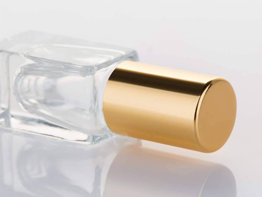 Furnido 3ml Square Glass Roller Bottle For Essential Oils,Mini Glass Bottles With Stainless Steel Roller Balls,Gold Aluminum Caps Portable Roll-On Vial Aromatherapy Perfume Container-10 Pack