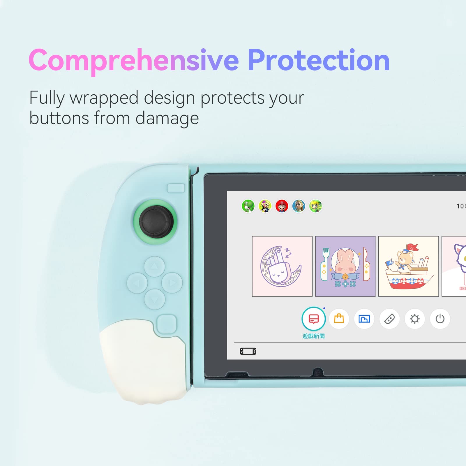 GeekShare Cute Soft Silicone Protective Case Compatible with Nintendo Switch Console and Joy Con- Shock-Absorption and Anti-Scratch Slim Cover Case with Ergonomic Design for Switch - Blue