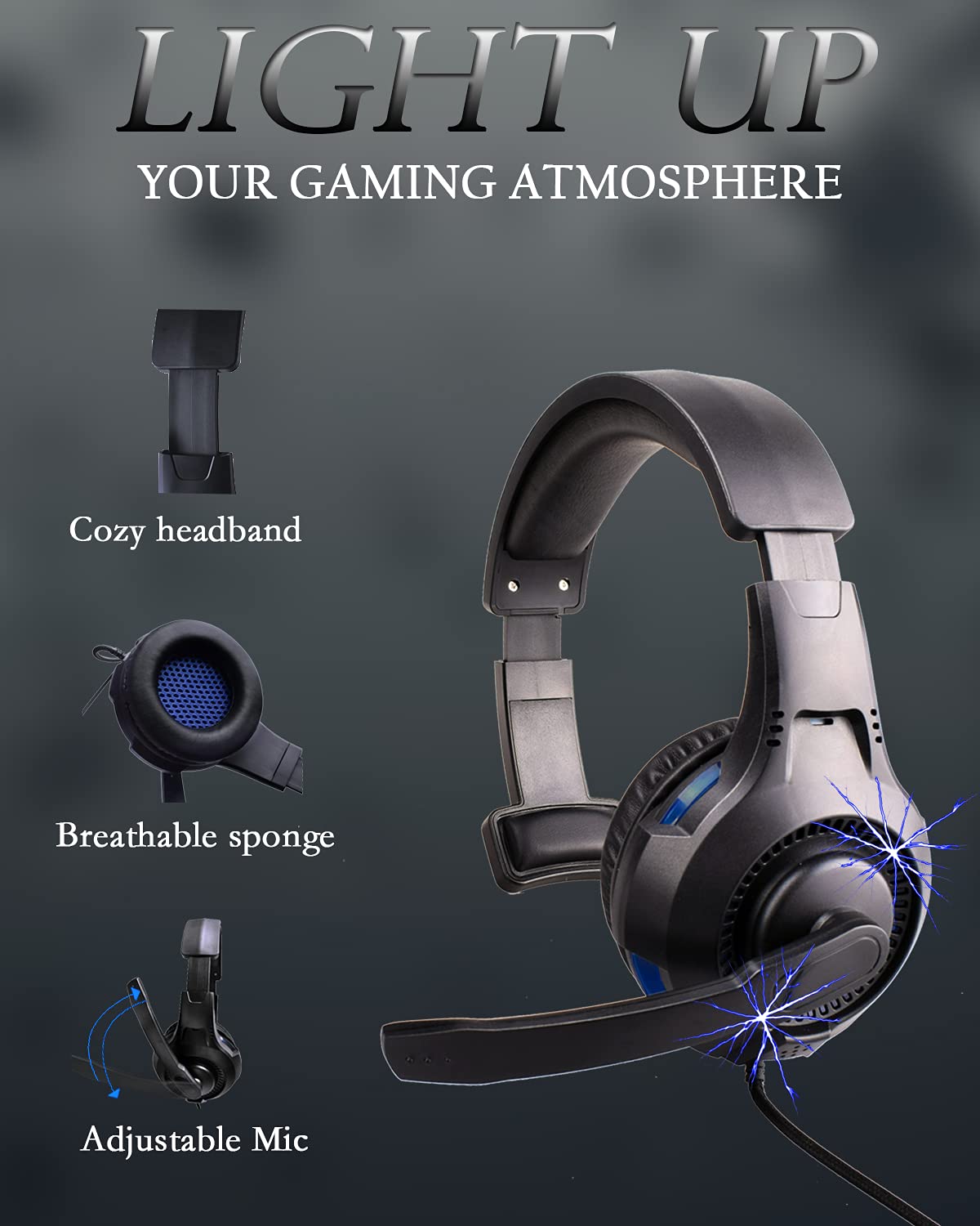 Gaming Headset for PS5 PS4, Cloud Chat Headset with Microphone& Audio Controls, Clear Voice Chat, 3.5 mm One Ear Wired Headset Great for Gaming, School, Remote Work, PC, Mac, Tablet, Cell Phone