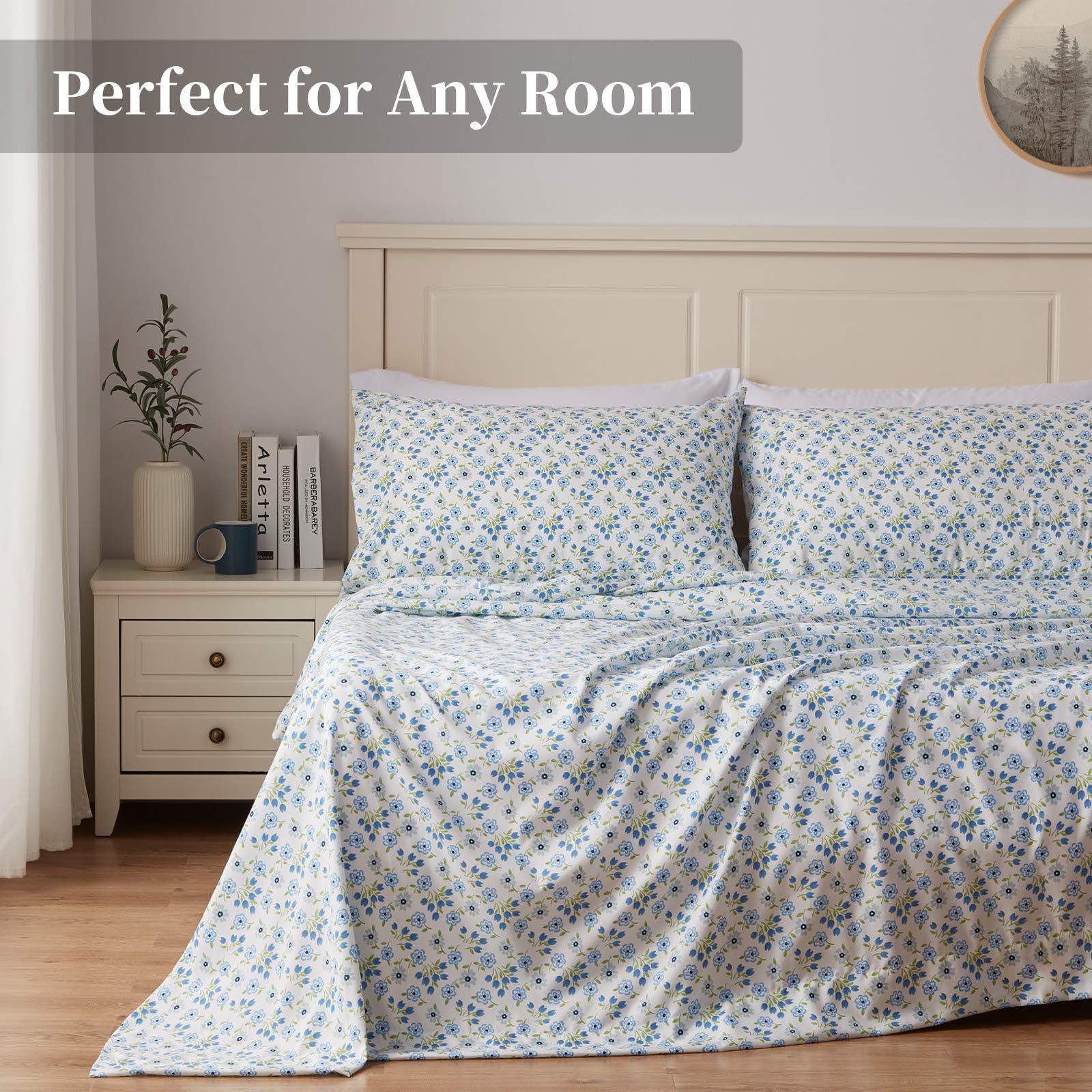 Hallmark Queen Bed Sheets Set, 1800 Thread Count Microfiber Sheets Queen Size Bed Set Deep Pocket, 4 Piece Queen Sheets Set