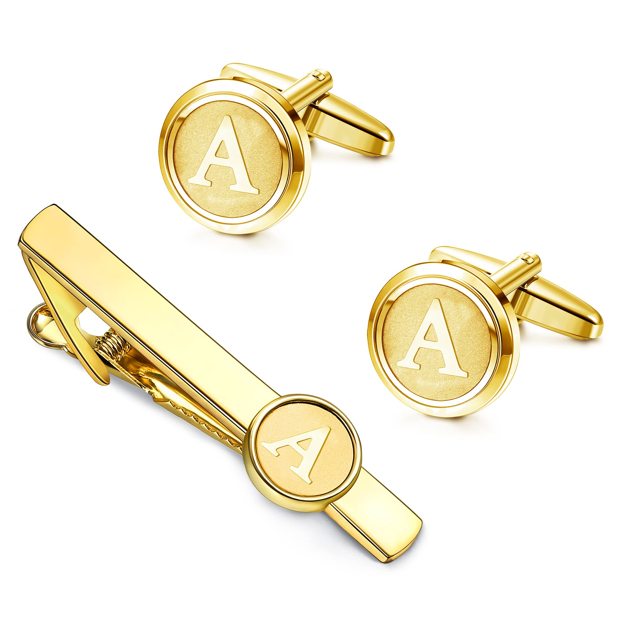 Helicopchain Initial Cufflinks and Tie Clips Set for Men Personalized Shirt Gold Cuff Links and Tie Bar Alphabet Letter P with Gift Box for Wedding Business Groom Husband