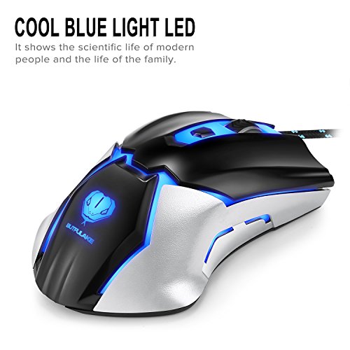 Gaming Mouse,USB Wired PC Gaming Mice, 3200 DPI with 4 Adjustable Levels, Comfortable Ergonomic Grip Design with Blue LED, 6 Programmable Buttons for PC,Notebook, MacBook ,Windows ,Vista Linux - Blue