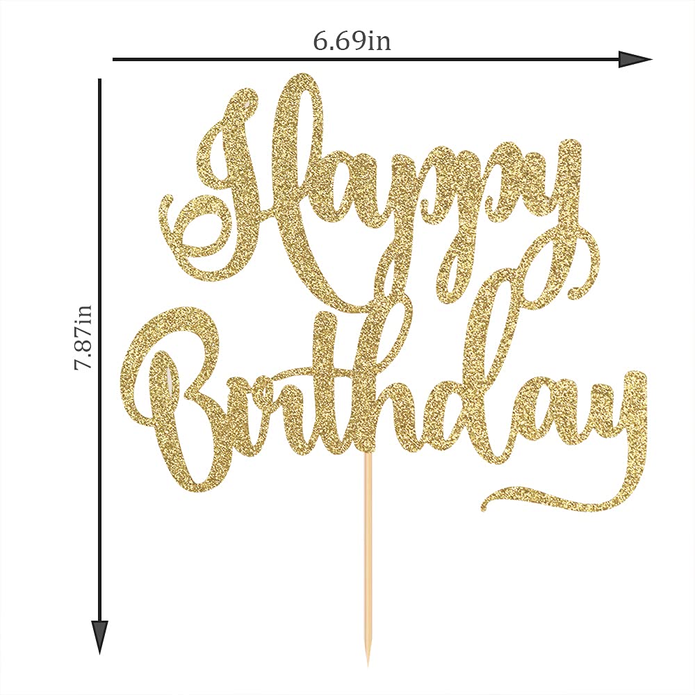 happy birthday Cake Topper, Happy Birthday Cake Bunting Decor,Birthday Party Decoration Supplies,Photo Booth Props (Gold)