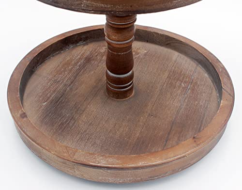 Funly mee Distressed Rustic Brown Wood Two-Tier Tray with Metal Handle,Decorative Organizer for Kitchen Counter Top, Dining Room Table
