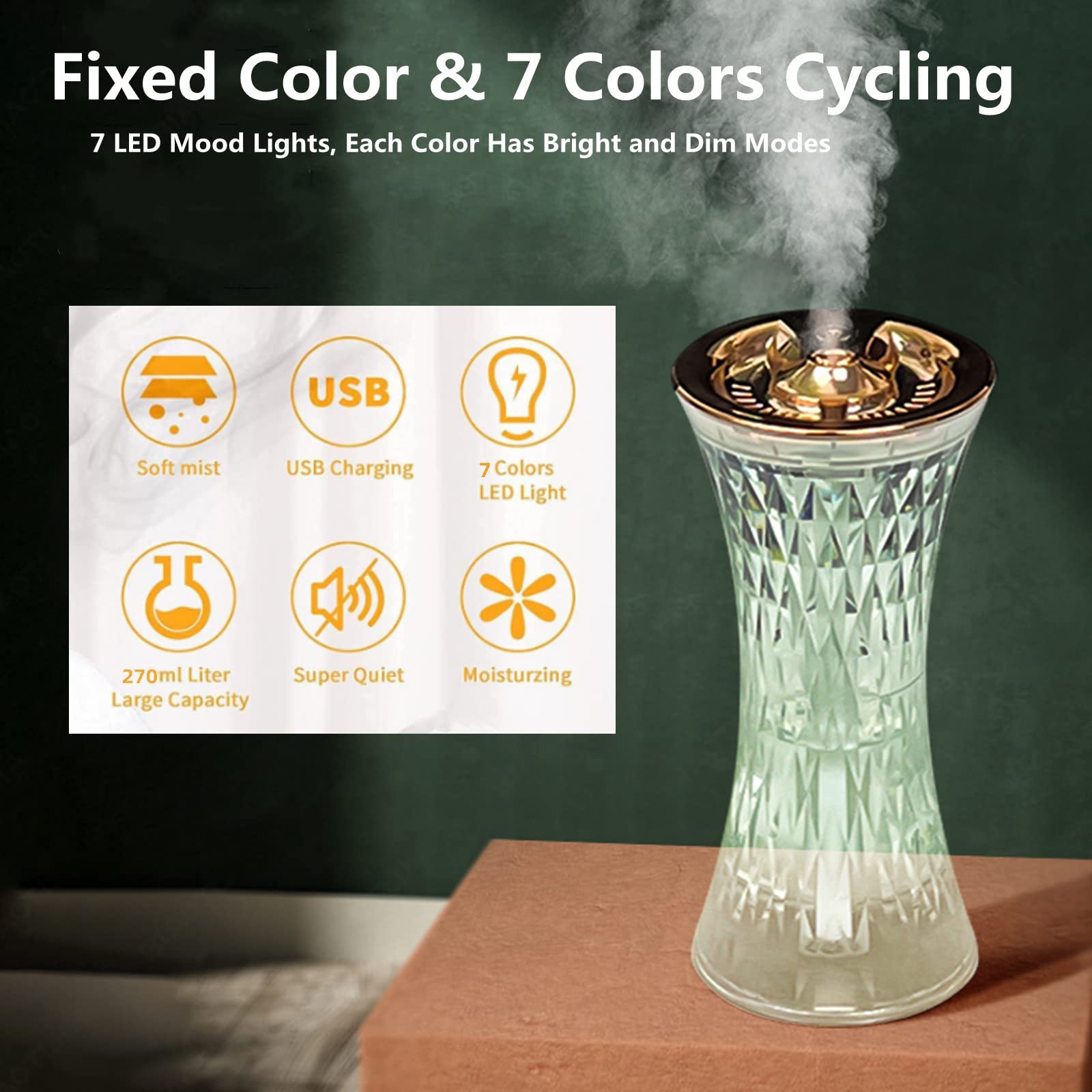 Narvokey Crystal Table Lamp with Humidifiers for Bedroom,18 Color Auto Changing Diamond Bedside Lamp for Bedroom Living Room,Girlfriends Gift