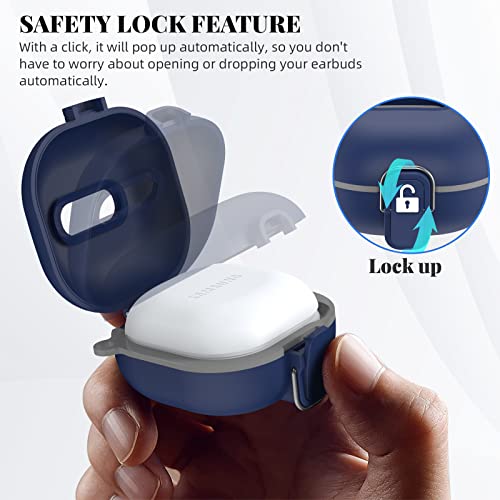 Secure Lock Case for Samsung Galaxy Buds 2 Pro/Galaxy Buds 2/Galaxy Buds Pro/Galaxy Buds Live, WOFRO Shock-Absorbing Protective Cover TPU Hard Shell with Lanyard and Keychain[One-Click pop] (Blue)