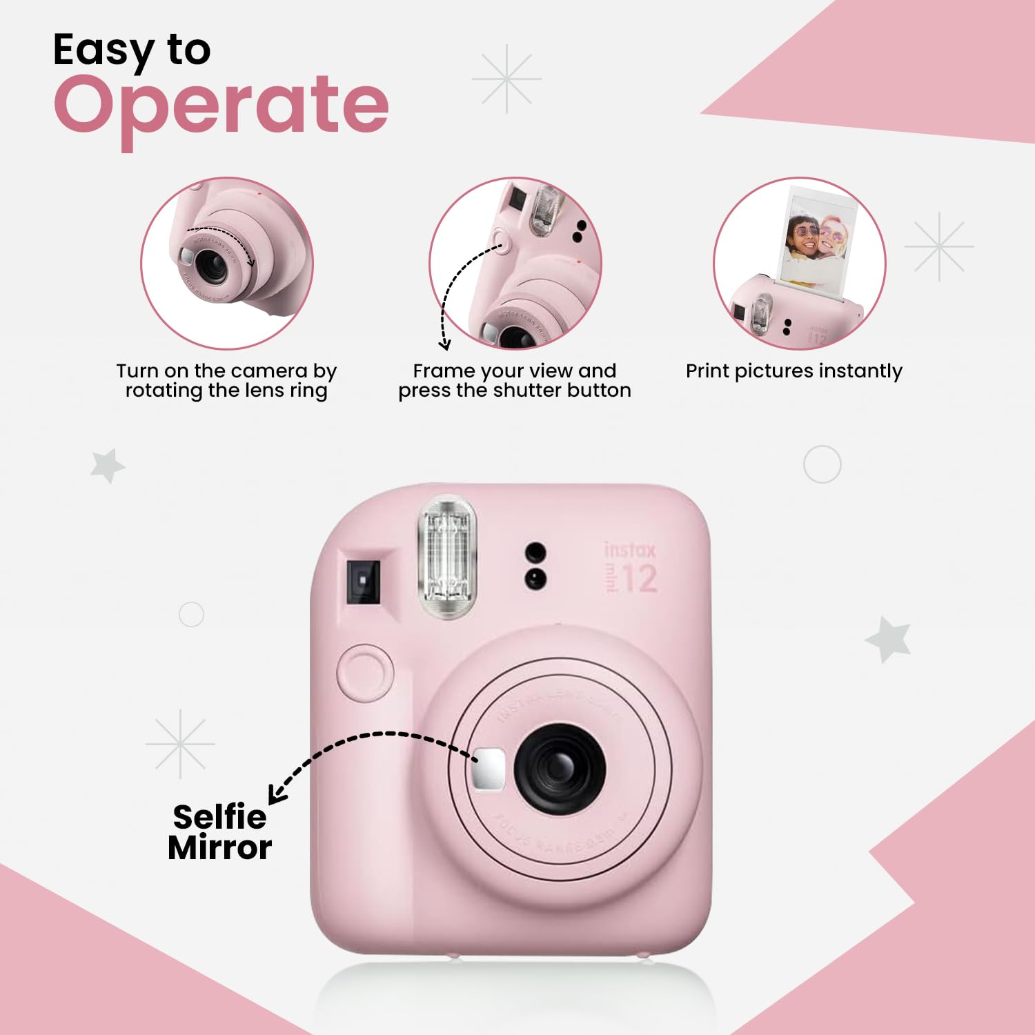 Fujifilm Instax Mini 12 Instant Camera Clay White MiniMate Accessory Bundle & Compatible Custom Case + Fuji Instax Film Value Pack (50 Sheets) Designer Photo Album (Clay White)