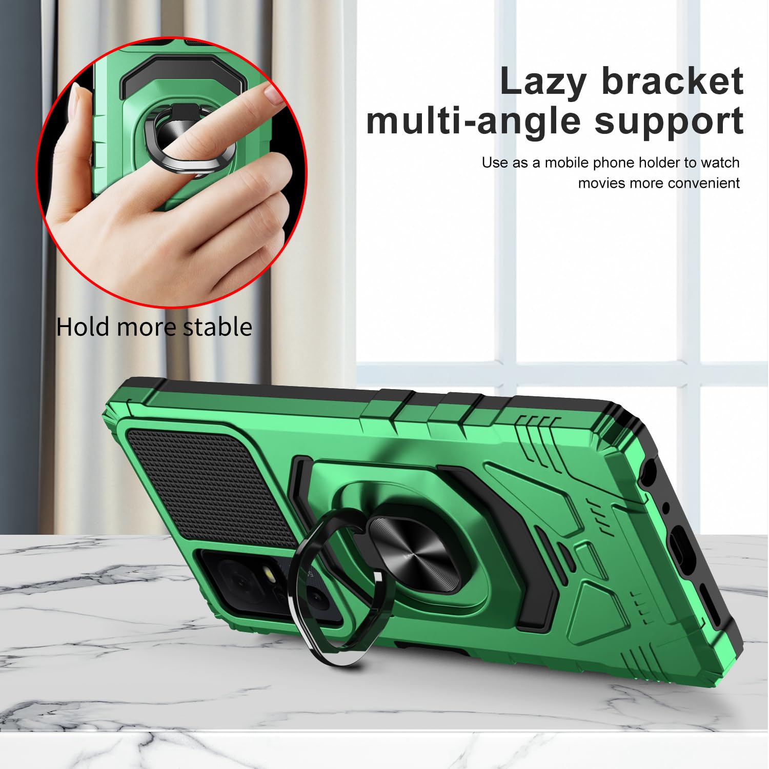for TCL 40XL Case/TCL 40T Case/Jitterbug Smart 4 Case with Screen Protector,Magnetic Car Ring Stand Soft Silicone Bumper Military Grade Phone Case for TCL 40 XL/TCL 40 T T608DL /Lively Smart4 Green