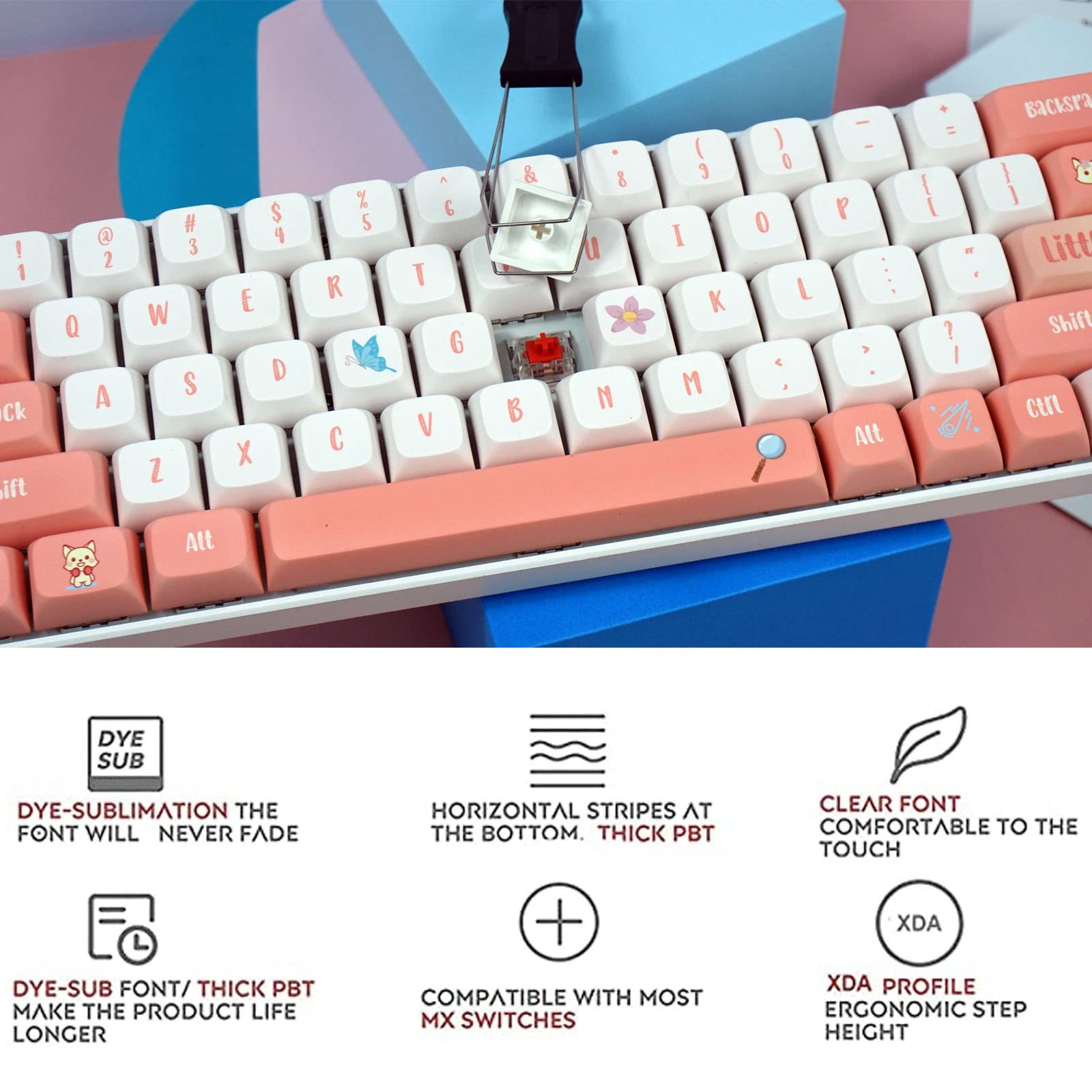 Keycaps 130 Keys Custom Keycap PBT Dye Sublimation Keycaps XDA Profile Keycaps DIY Mechanical Keyboard Keycap Sets with Key Puller for 61/68/84/98/108 MX Switch US Layout Mechanical Gaming Keyboard